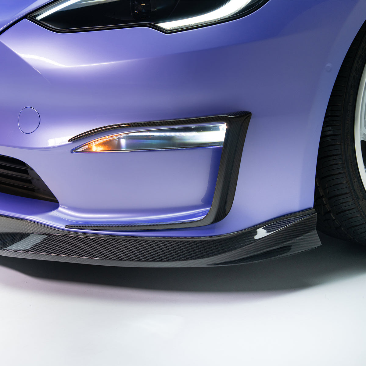 VRS Tesla Model S Plaid Aero Front Spoiler Carbon Fiber PP 2X2 Glossy ...